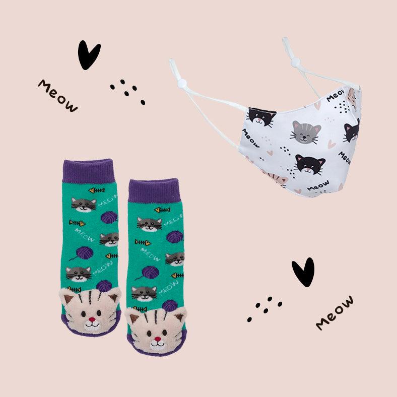 Cat Face Mask & Socks Set - Messy Moose Socks